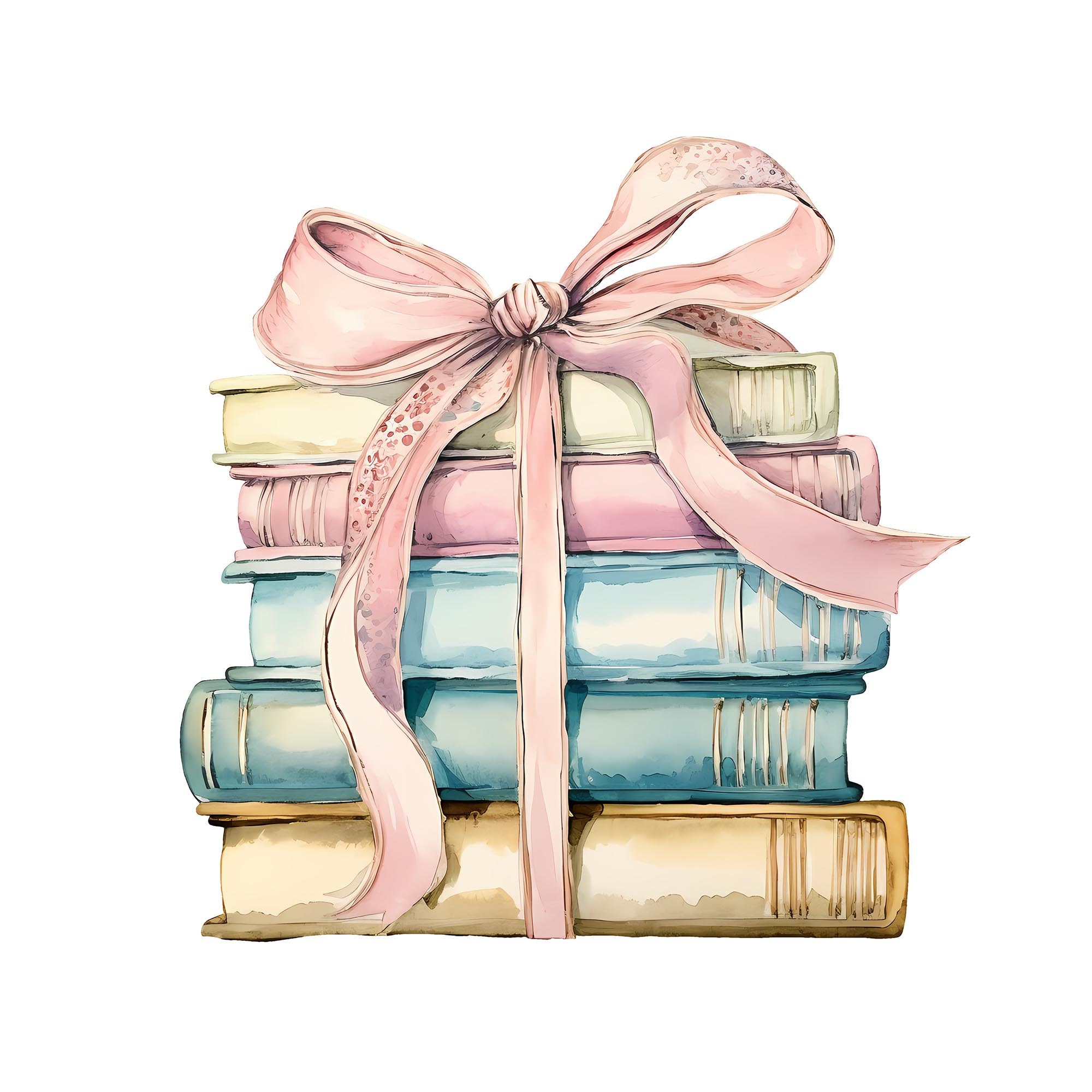 Stack of Vintage Books Watercolor Clipart, Old Books Tied With Ribbon ...