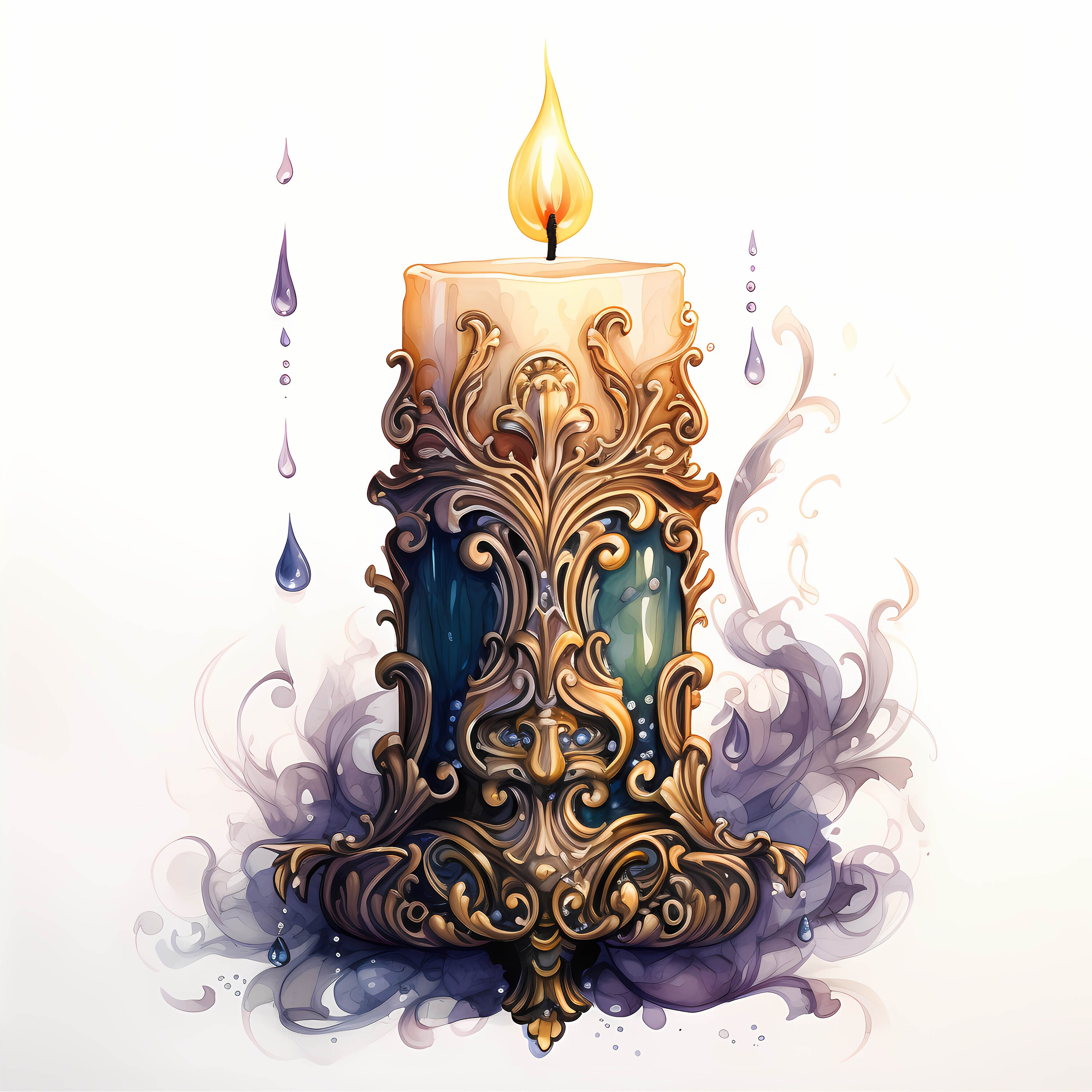 Ritual Candle Watercolor Clipart Bundle, Vintage Watercolor Candle ...