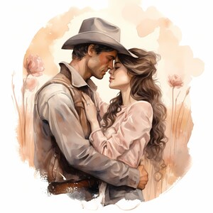 Cowboy Cowgirl Couple Watercolor Clipart, Western Couple Illustration ...