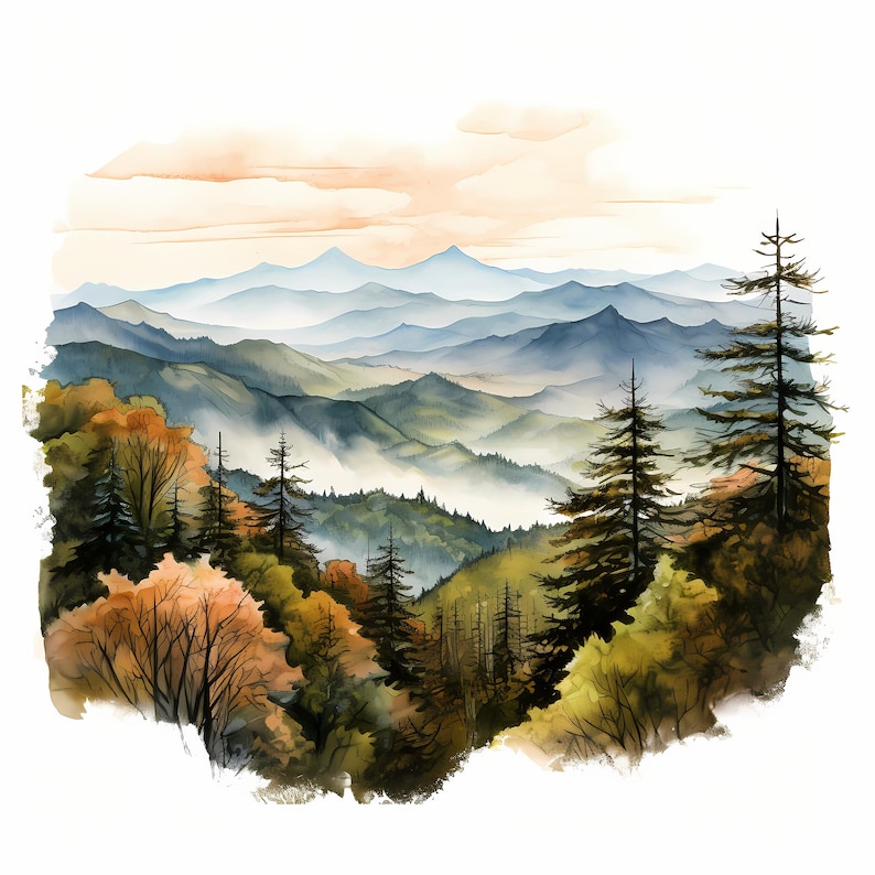 Great Smoky Mountains National Park Watercolor Sketch Art - Etsy