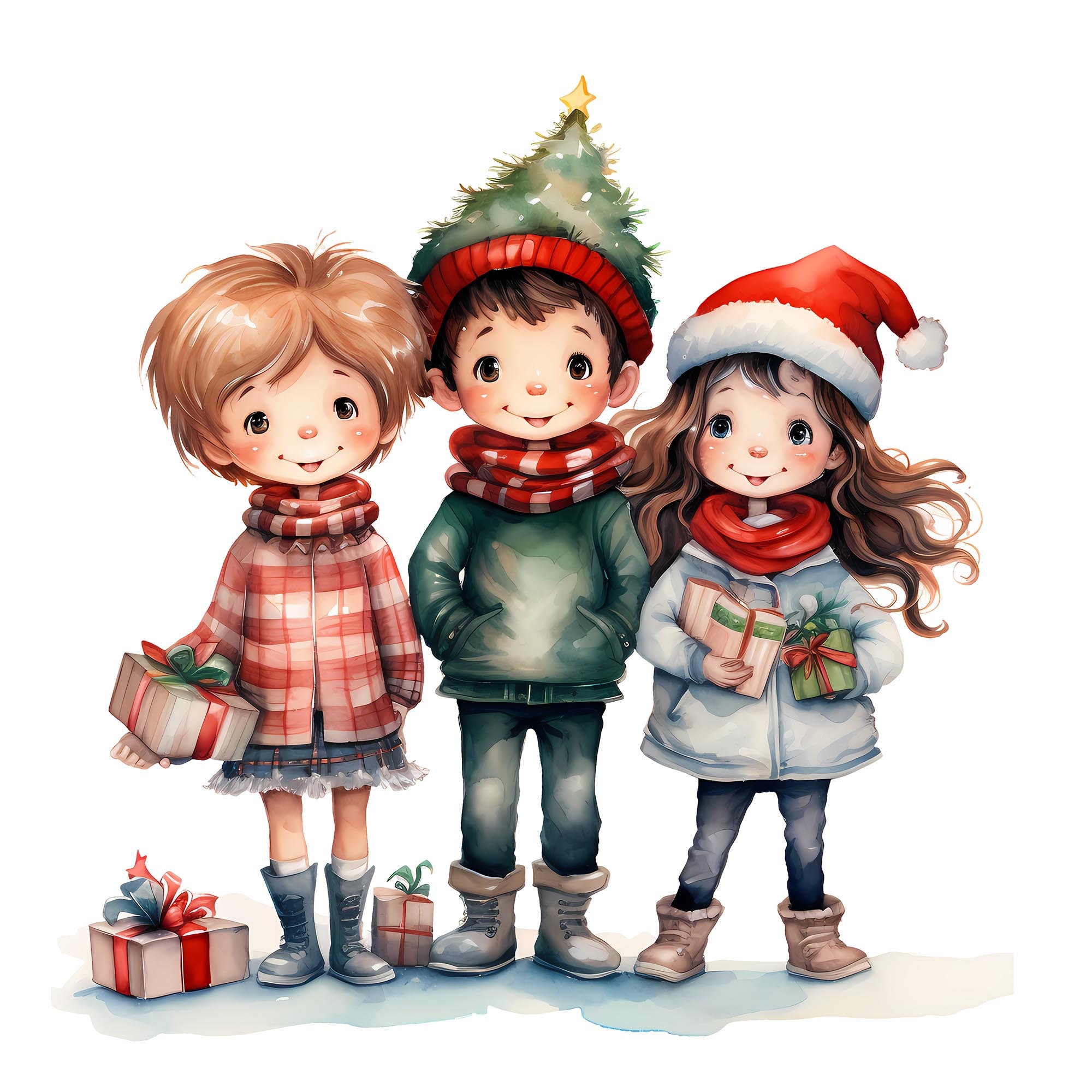 Christmas Vibe Kids Watercolor Clipart Bundle Cute Kids With - Etsy