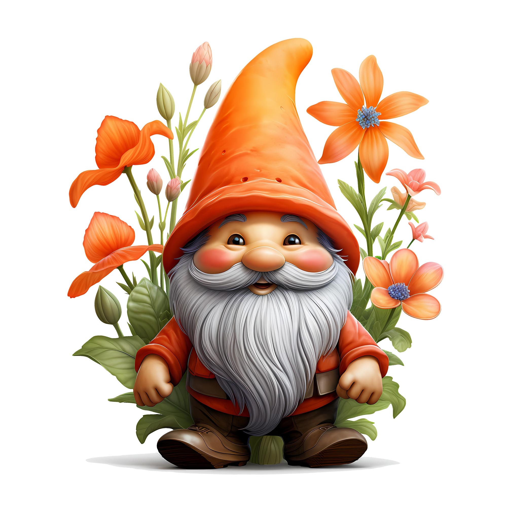 Cute Gnome Watercolor PNG Clipart Bundle, Floral Cute Gnome Set, Happy ...