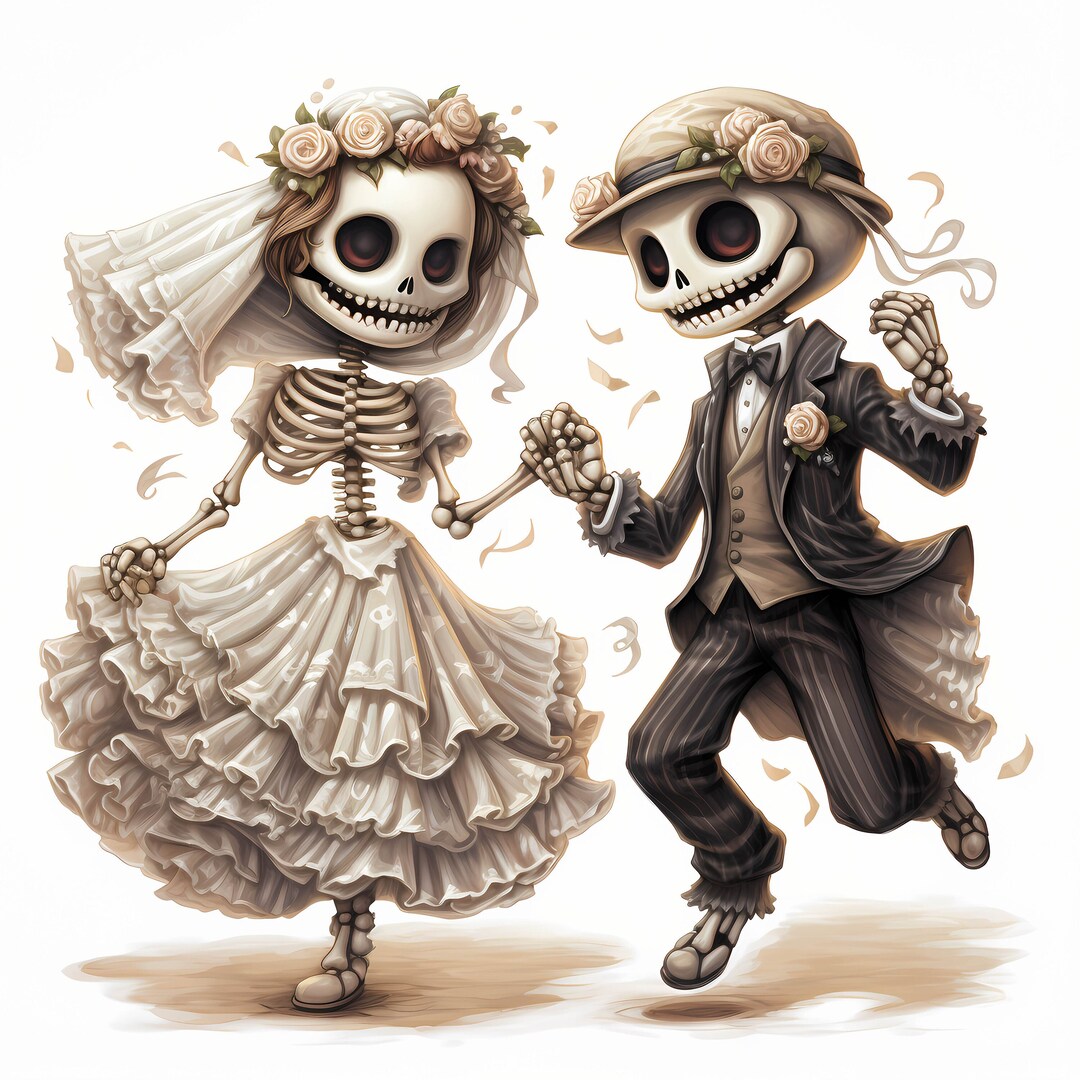 Halloween Zombie Sketch Groom and Bride Watercolor Clipart, Halloween ...