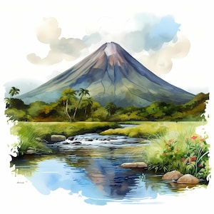 Arenal Volcano National Park Watercolor Sketch Set, Arenal Volcano ...