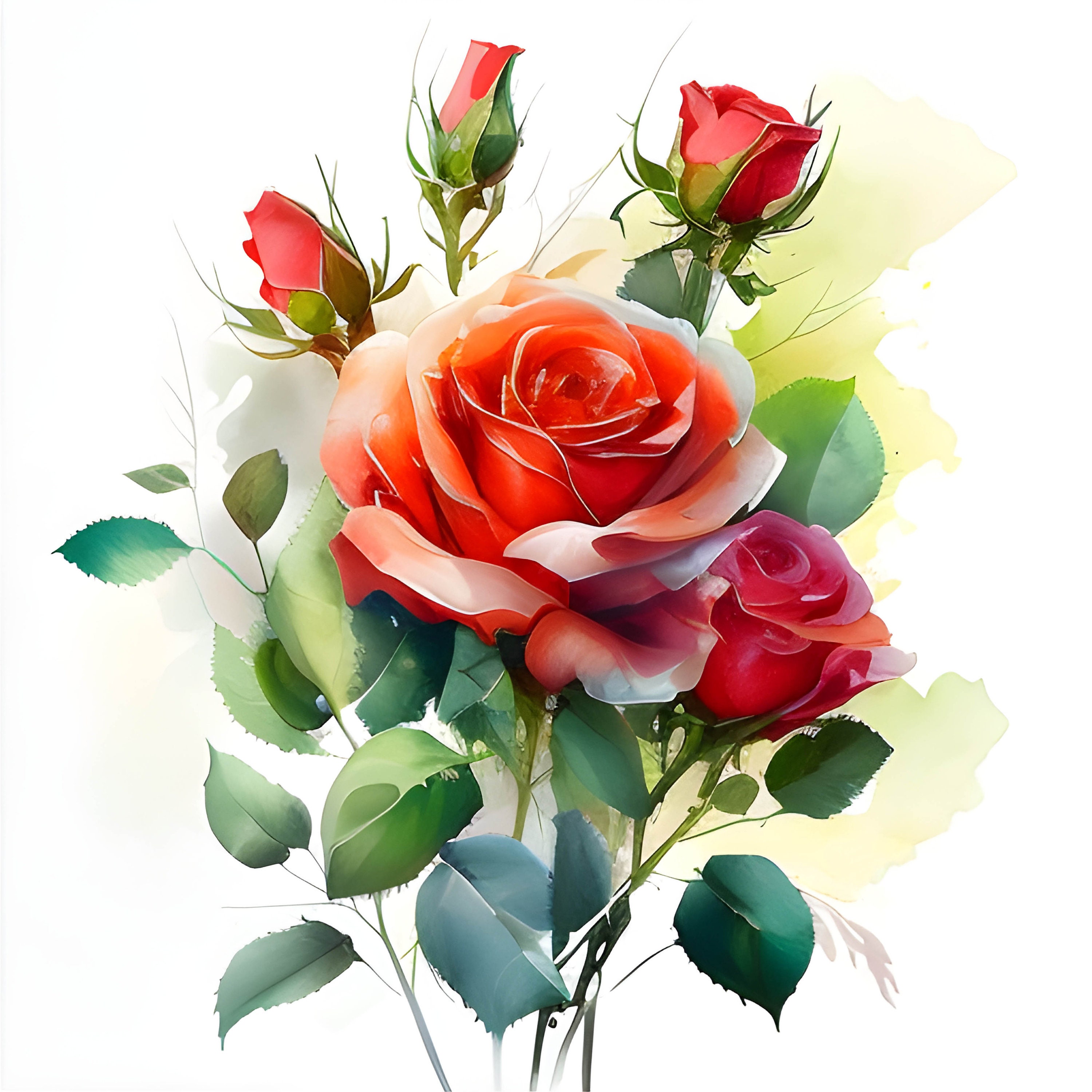 Red Rose Watercolor Clipart, Watercolor Floral Clipart, Red Rose ...