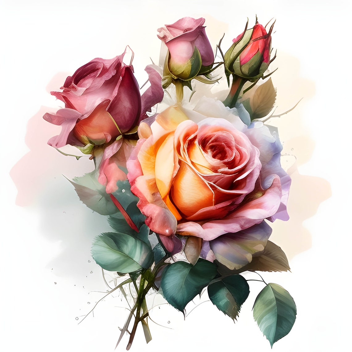 Rose Watercolor Clipart Watercolor Floral Clipart Rose - Etsy