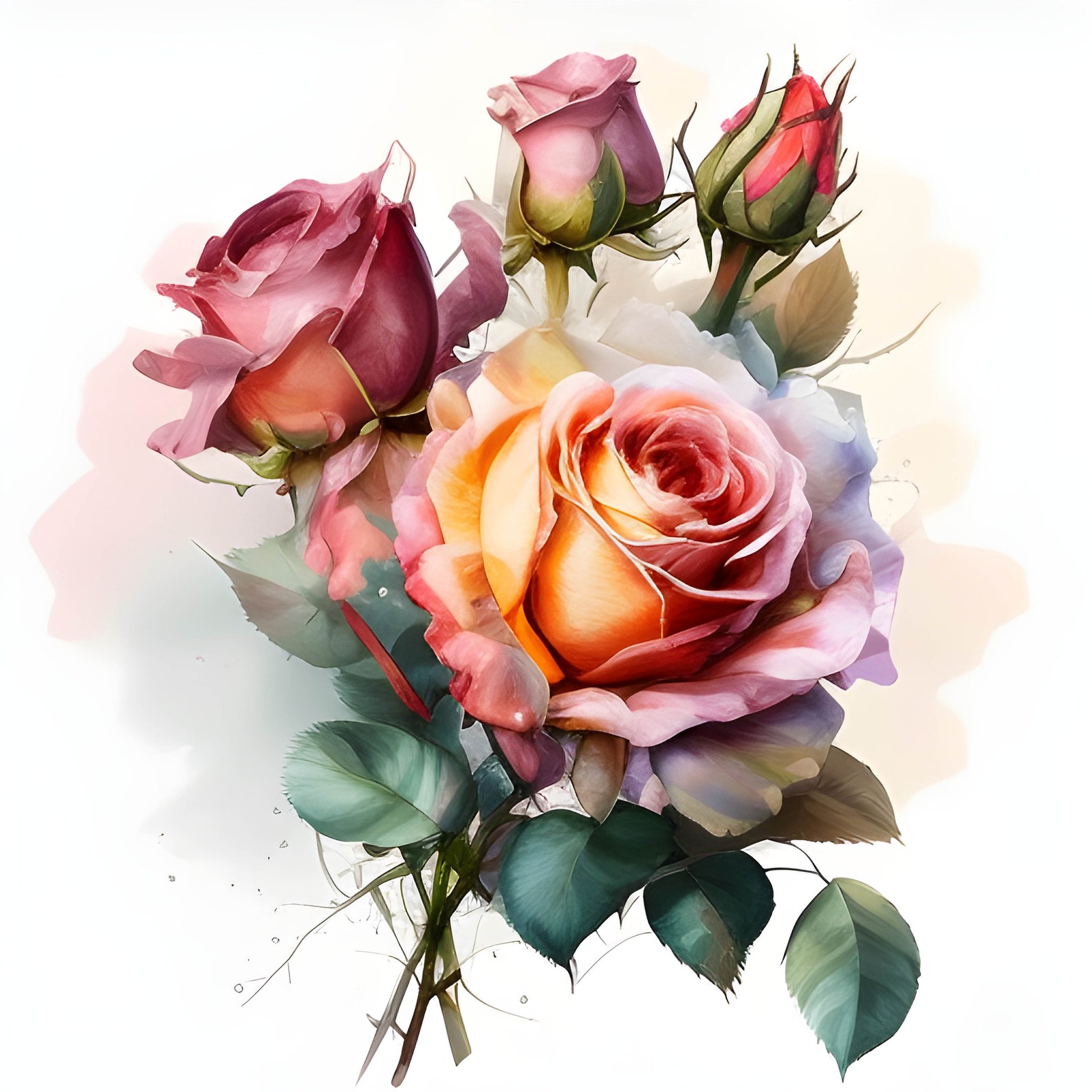 Rose Watercolor Clipart Watercolor Floral Clipart Rose - Etsy