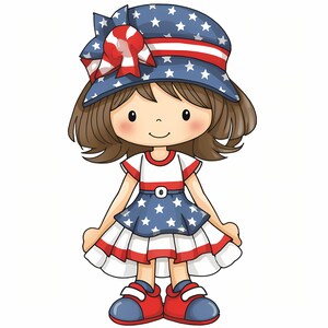 Cartoon American Girl Clipart, Independence Day Set, July 4th USA ...