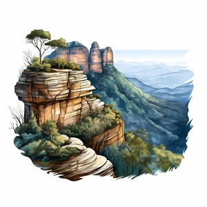 Blue Mountains National Park Watercolor Sketch Art Bundle, Blue ...