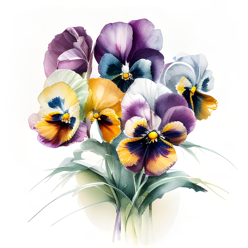 Pansy Watercolor Clipart Watercolor Floral Clipart Pansy - Etsy