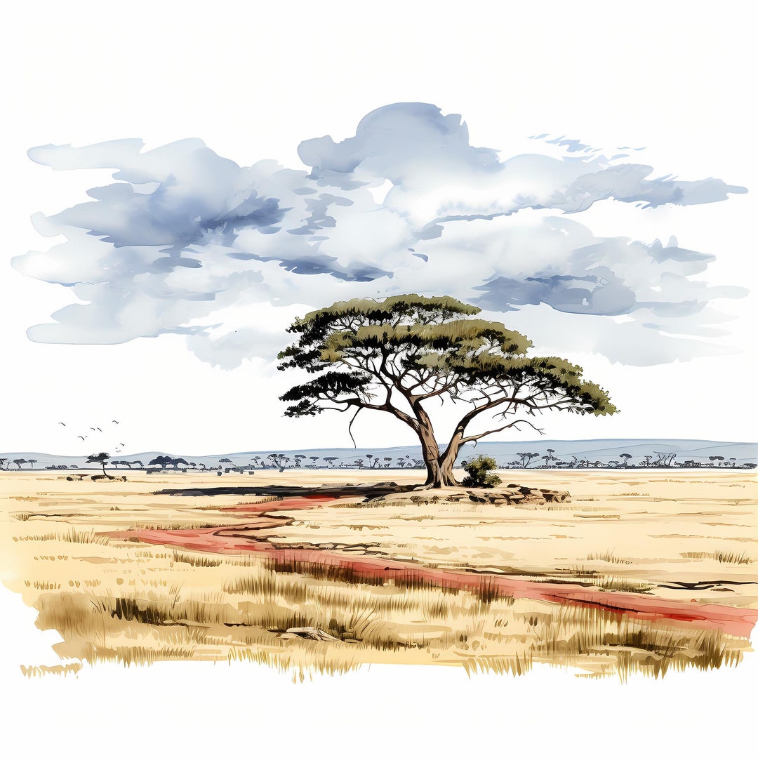 Maasai Mara National Reserve Watercolor Sketch Art, Maasai Mara ...
