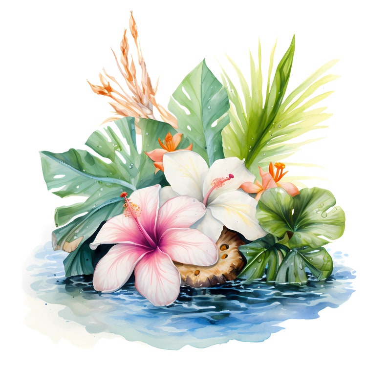 Hawaiian Flowers Watercolor Drawing Clipart Bundle Tropical - Etsy