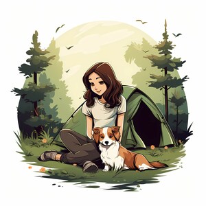 Camping Picnic Drawing Clipart Bundle, Person Camping With Pet, Outdoor ...