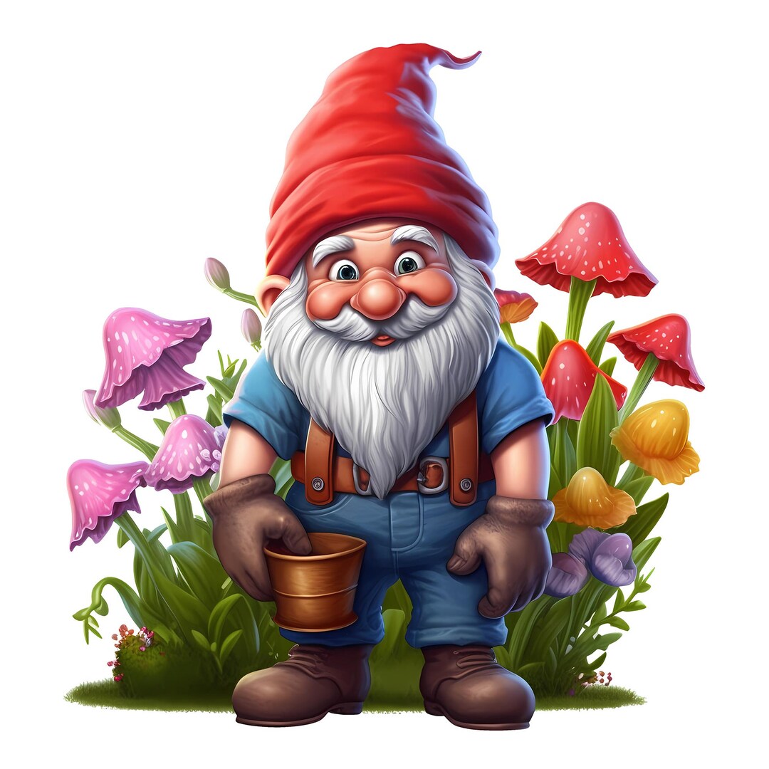 Cute Gnome Watercolor PNG Clipart Bundle, Floral Cute Gnome Set, Happy ...