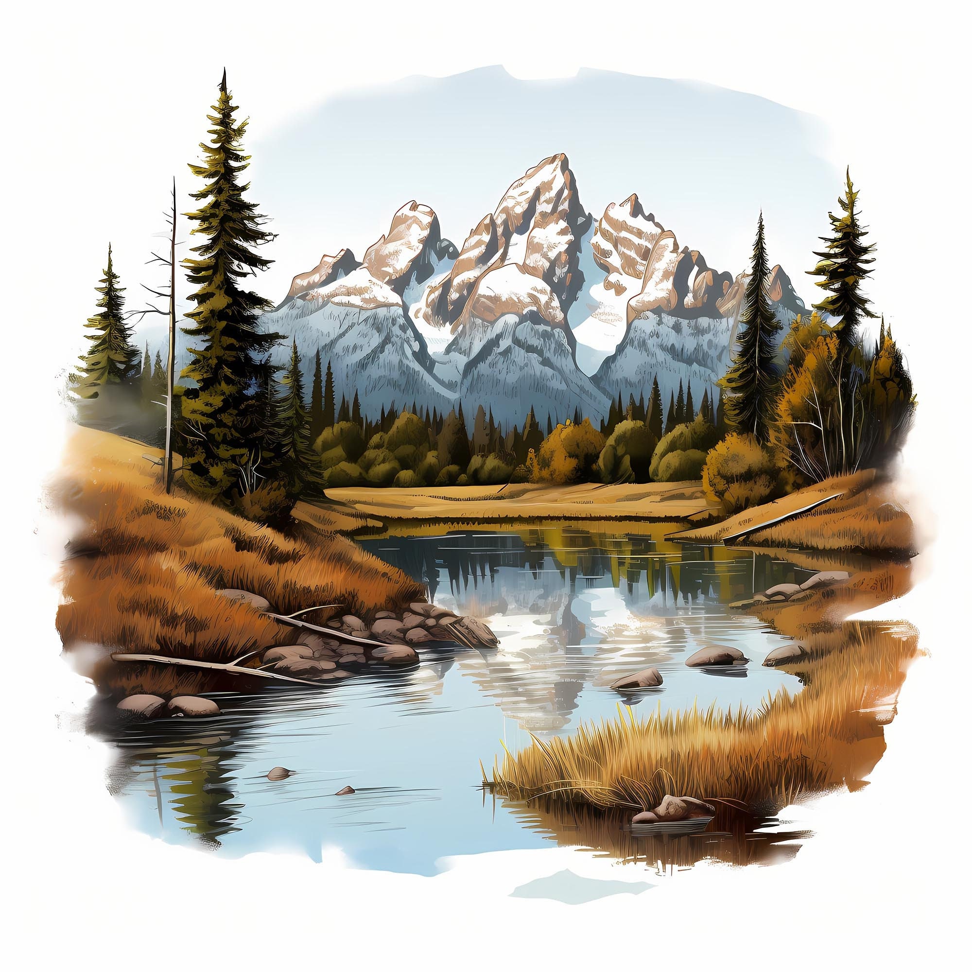 Grand Teton National Park Watercolor Sketch Art Set, Grand Teton ...