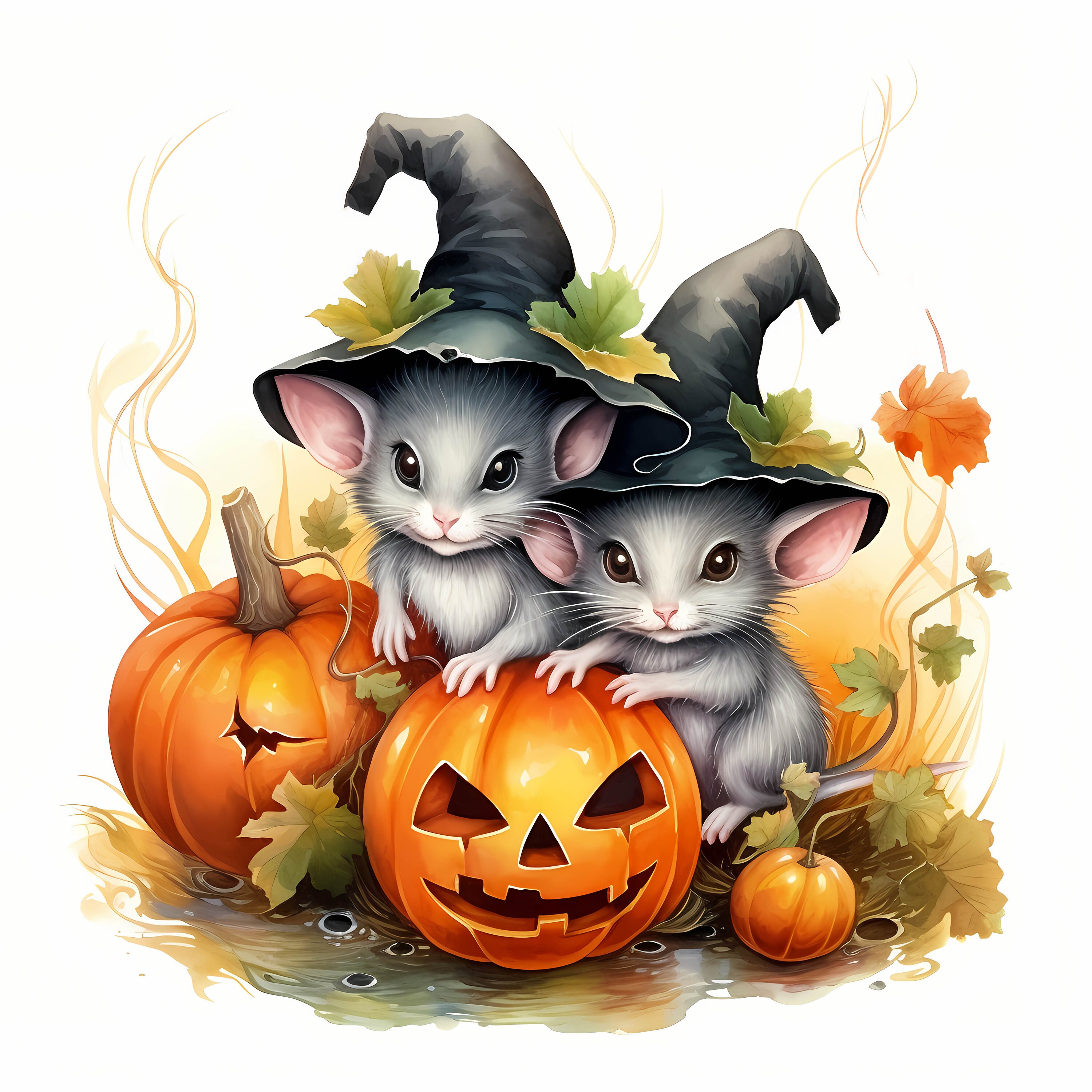 Halloween Cute Little Mice Witch Portrait Watercolor Clipart, Halloween Mice Witch Portrait ...
