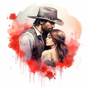 Retro Western Wedding Clipart, Bride and Groom, Romantic Cowboy Cowgirl ...
