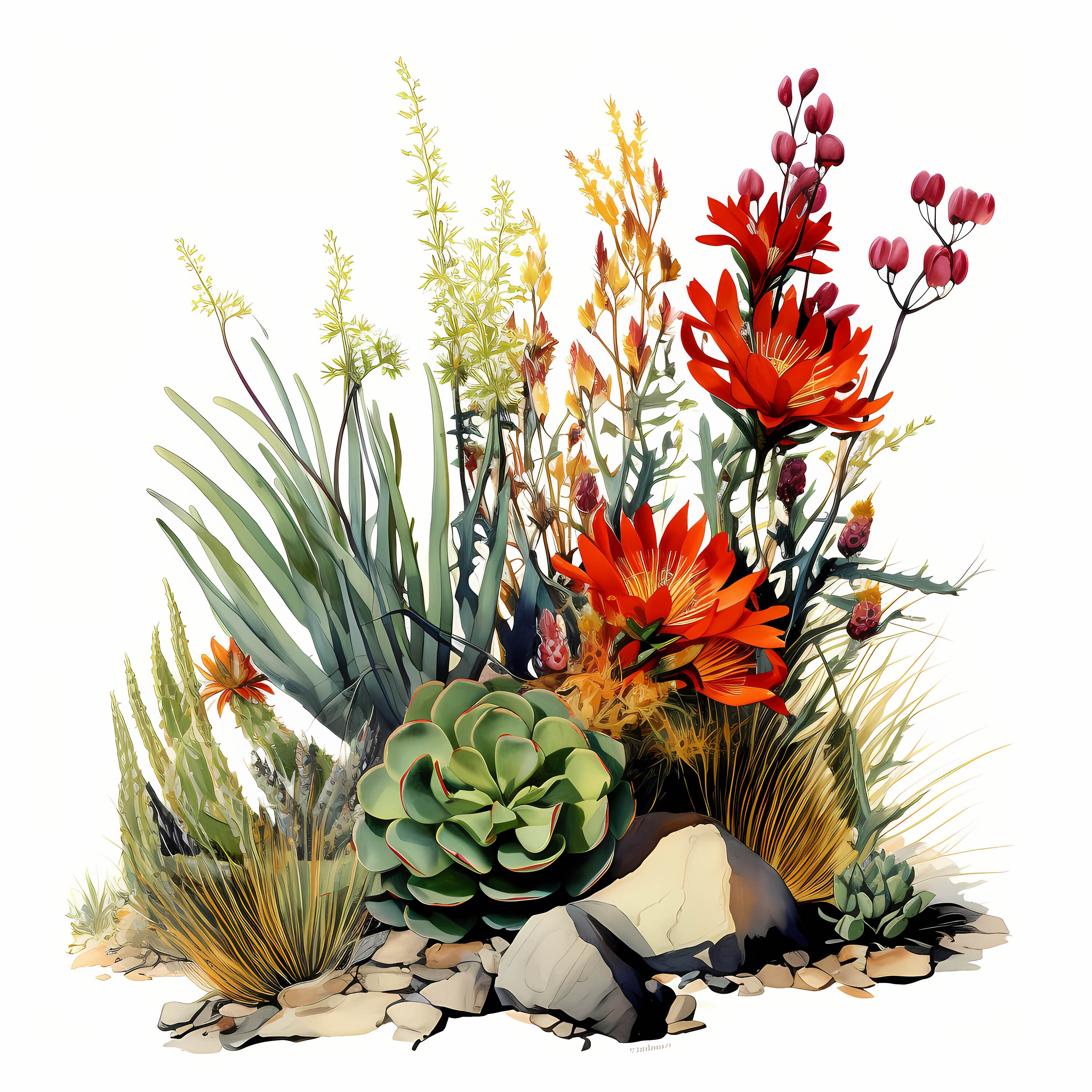 California Native Plants Clipart Bundle, Floral Colorful Sketch Clipart ...