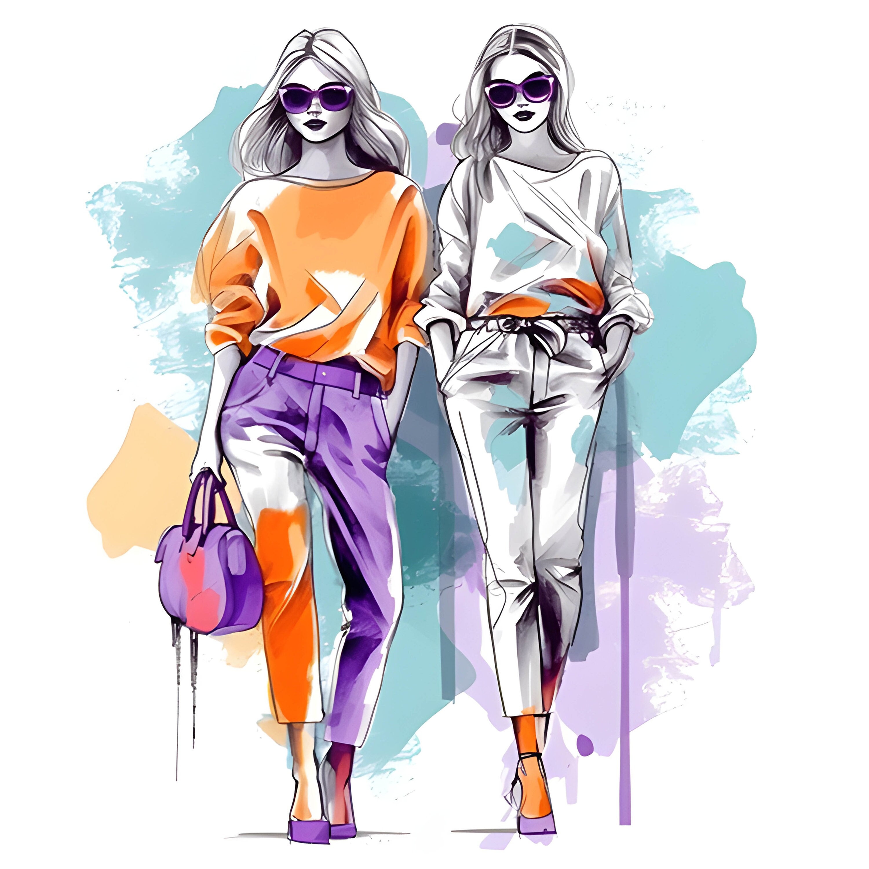 Watercolor Vibrant Fashion Girl Clipart, Modern Street Fashion Girl ...