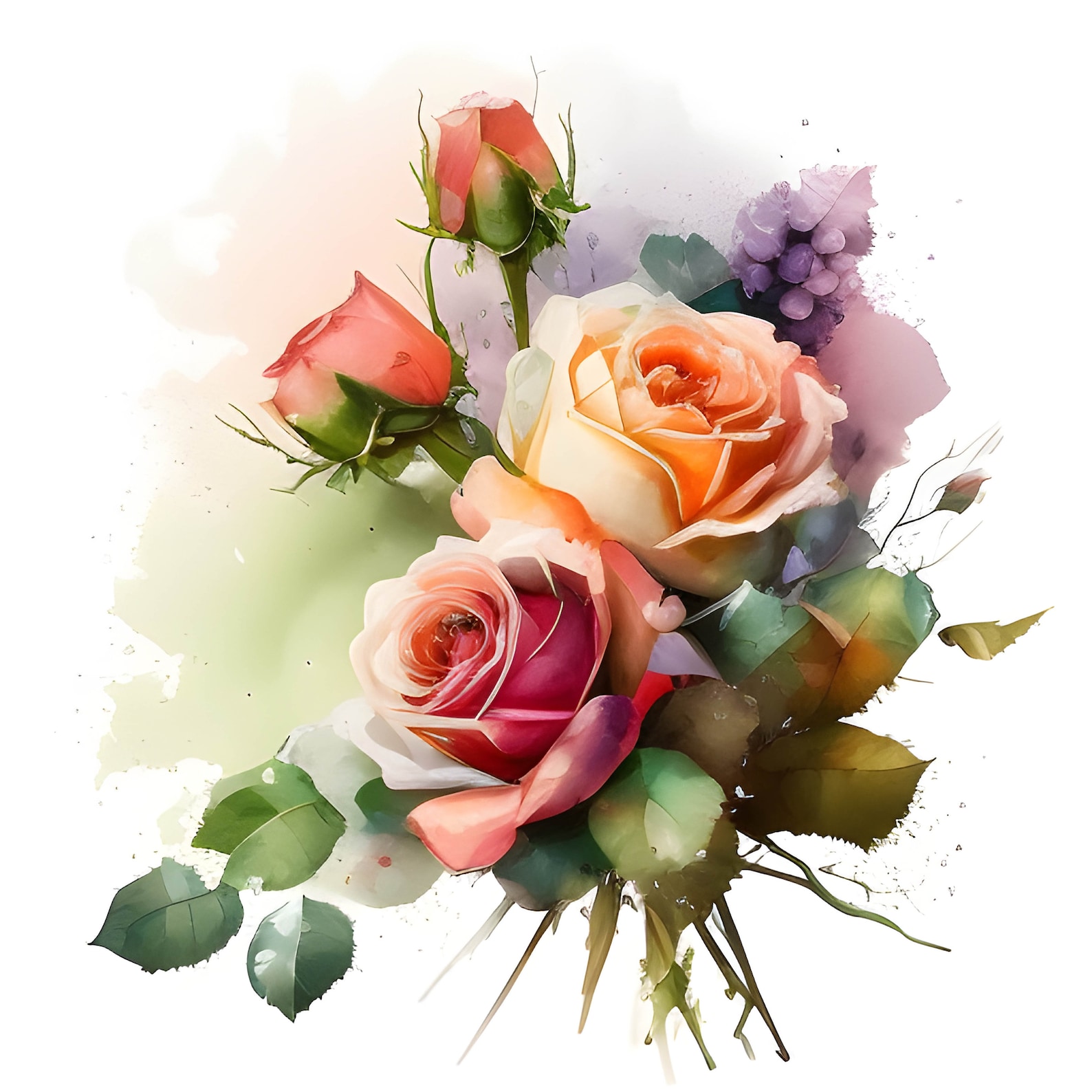 Rose Watercolor Clipart Watercolor Floral Clipart Rose - Etsy