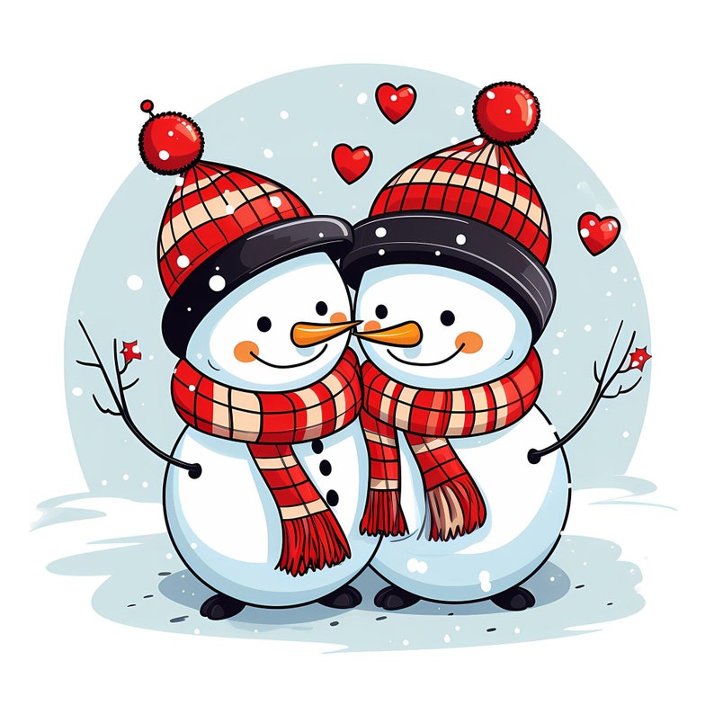 Happy Christmas Snowman PNG Couple Clipart Cute Christmas - Etsy UK