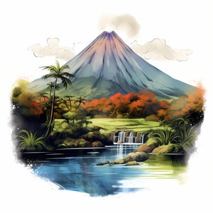 Arenal Volcano National Park Watercolor Sketch Set, Arenal Volcano ...