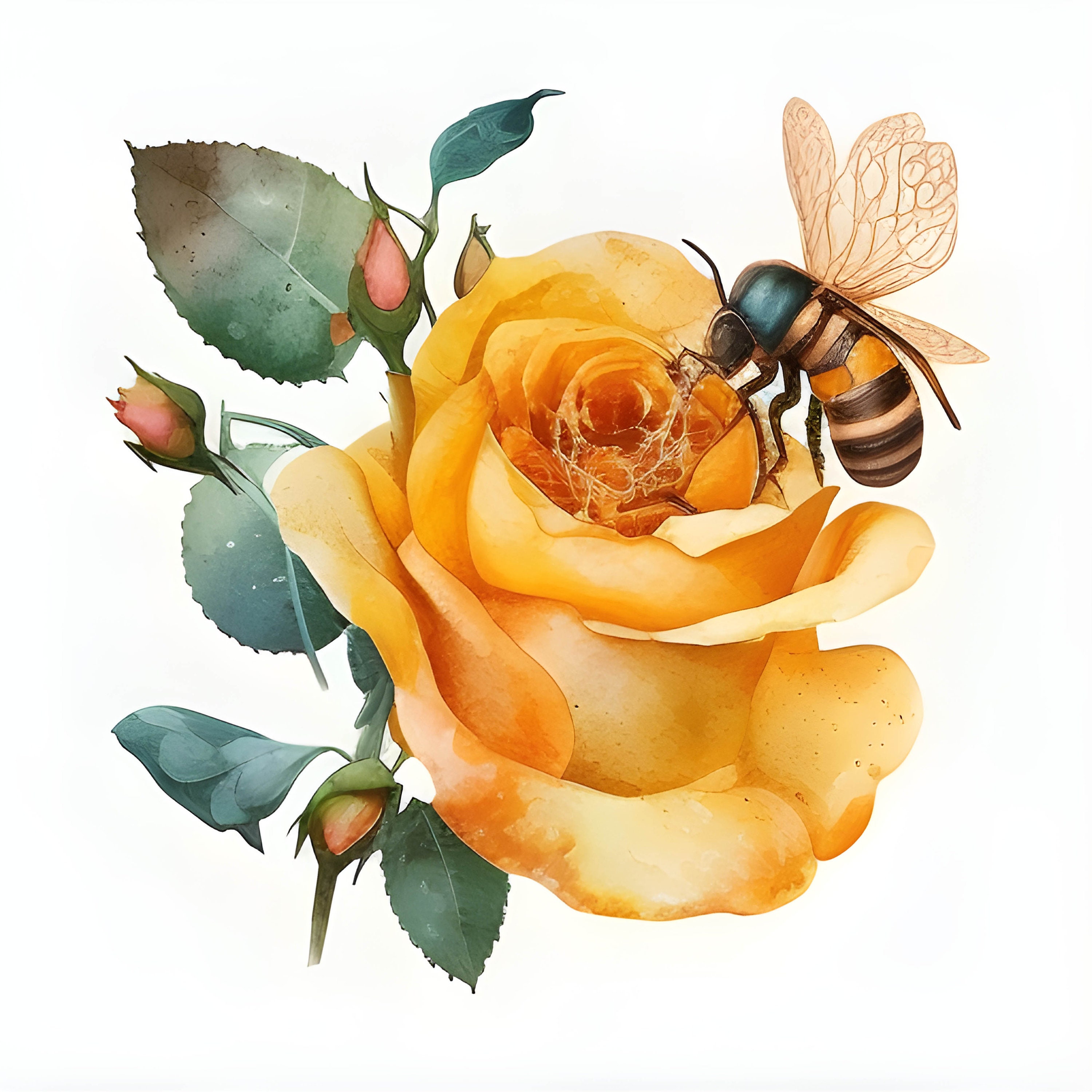 Yellow Rose & Honey Bee Watercolor Clipart Watercolor Floral - Etsy