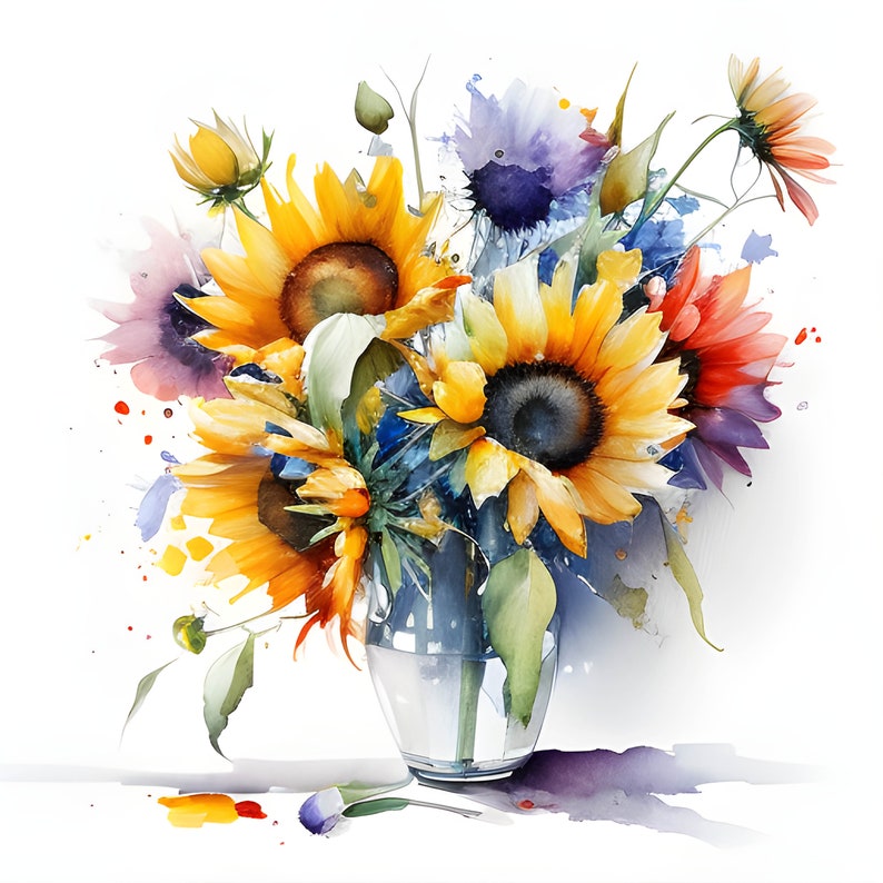 Sunflower Bouquet Watercolor Clipart Watercolor Floral - Etsy