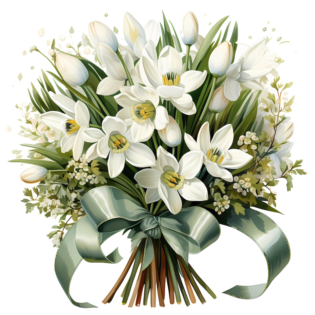 Snowdrop Bouquet Watercolor Clipart, Floral Snowdrop Flowers Bouquet ...