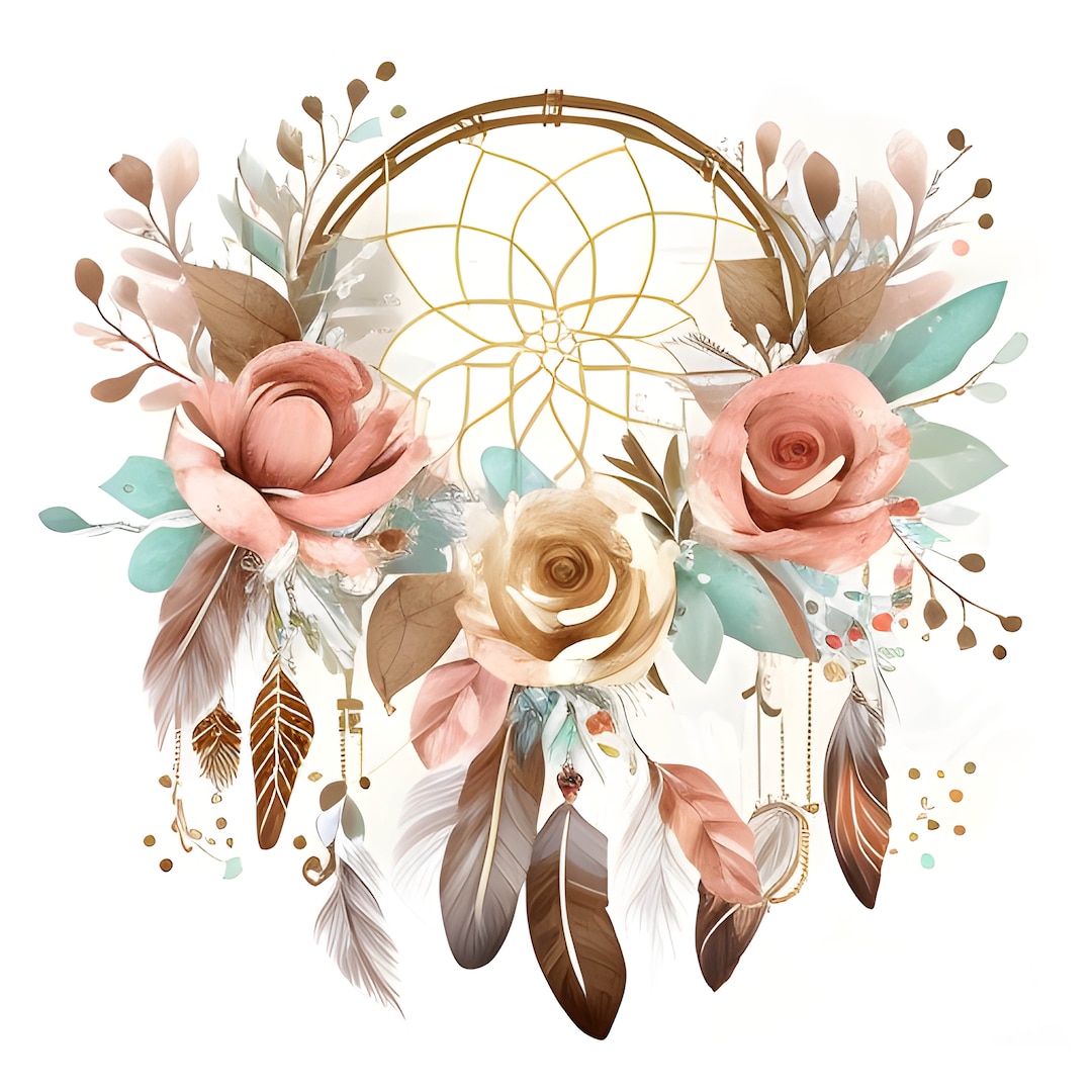 Gold Watercolor Dreamcatchers Clipart, Tribal, Feathers, Boho Style ...