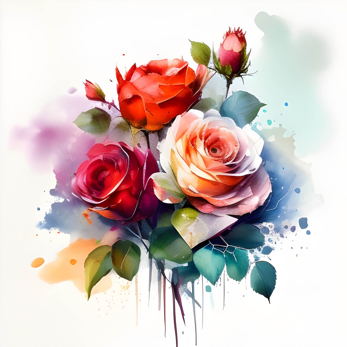 Red Rose Watercolor Clipart Watercolor Floral Clipart Red - Etsy