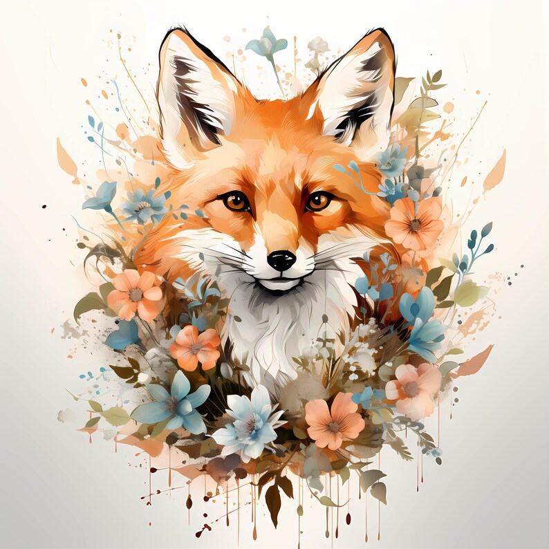 Cute Baby Fox Watercolor Clipart Bundle, Fox in Meadow Clipart ...