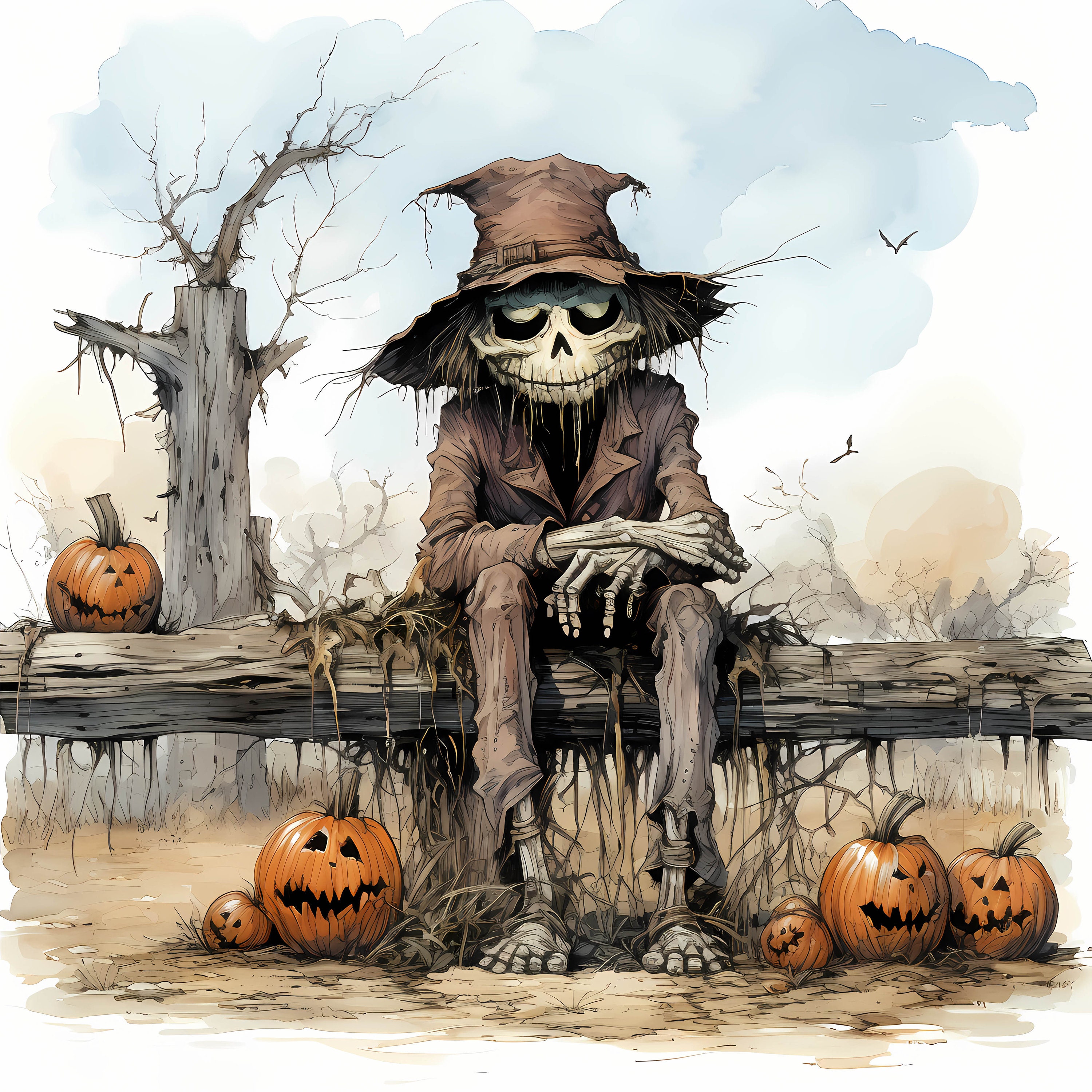 Halloween Spooky Scarecrow Watercolor Clipart Bundle, Halloween Spooky ...