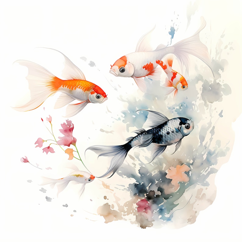 Traditional Chinese Fish Painting Clipart Bundle, Minimalist ...