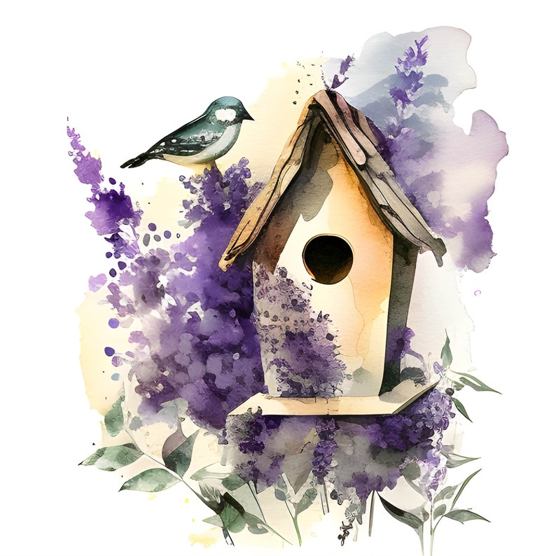Watercolor Bird Houses Clipart Springtime Cute Colorful - Etsy