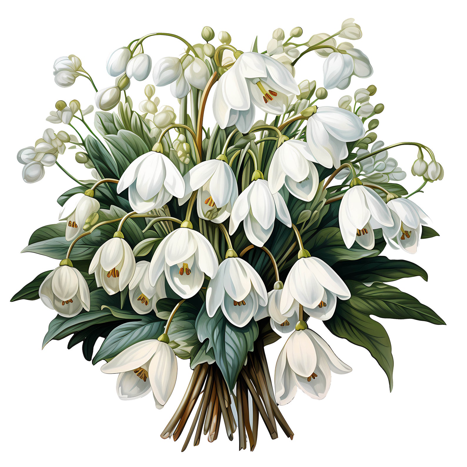 Snowdrop Bouquet Watercolor Clipart, Floral Snowdrop Flowers Bouquet ...