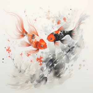 Traditional Chinese Fish Painting Clipart Bundle, Minimalist ...