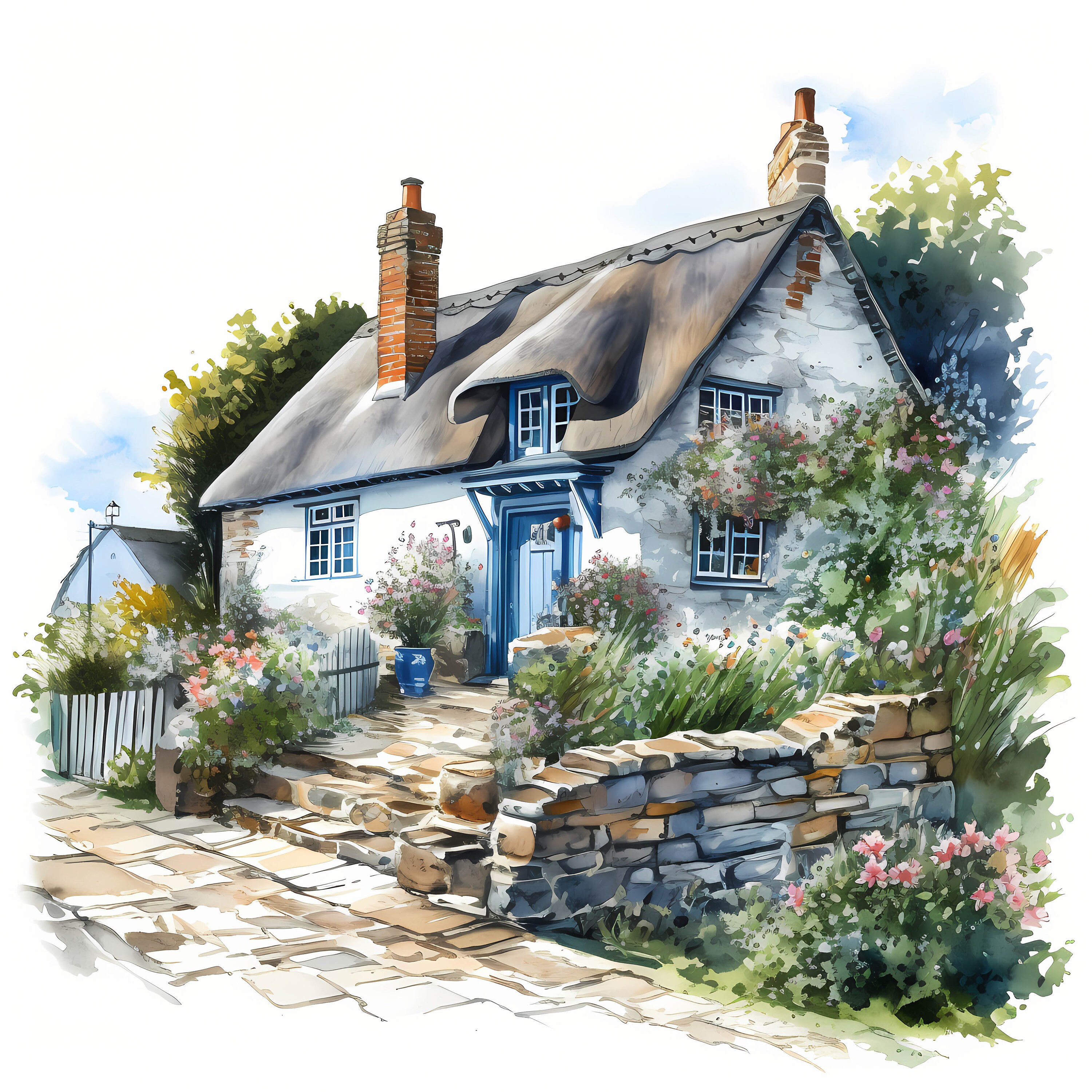 Cornish Cottage Watercolor Clipart, Cottagecore Watercolor Set, Cornish ...