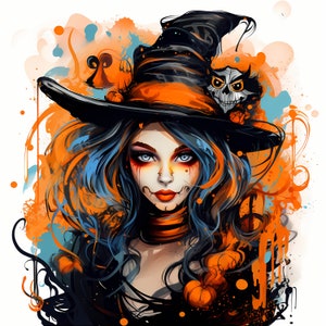 Halloween Cute Witch Watercolor Clipart Bundle, Halloween Witch Dark ...
