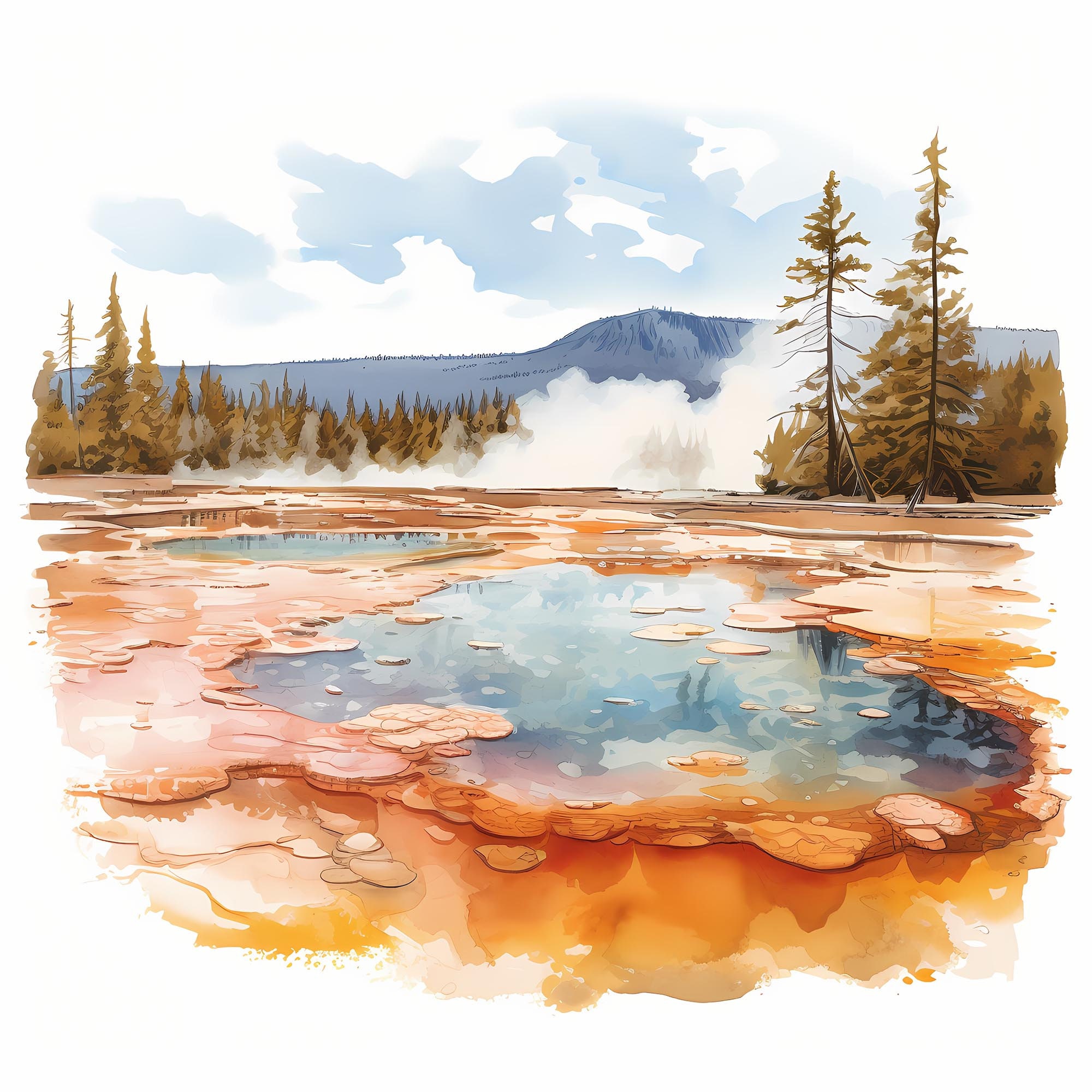Yellowstone National Park Watercolor Sketch Art Bundle, National Park ...