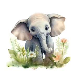 Cute Baby Elephant Watercolor Clipart, Baby Boy Elephant Illustration ...