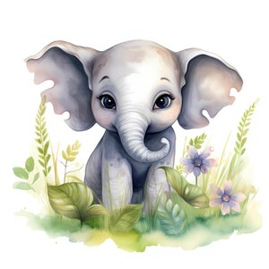 Cute Baby Elephant Watercolor Clipart, Baby Boy Elephant Illustration ...
