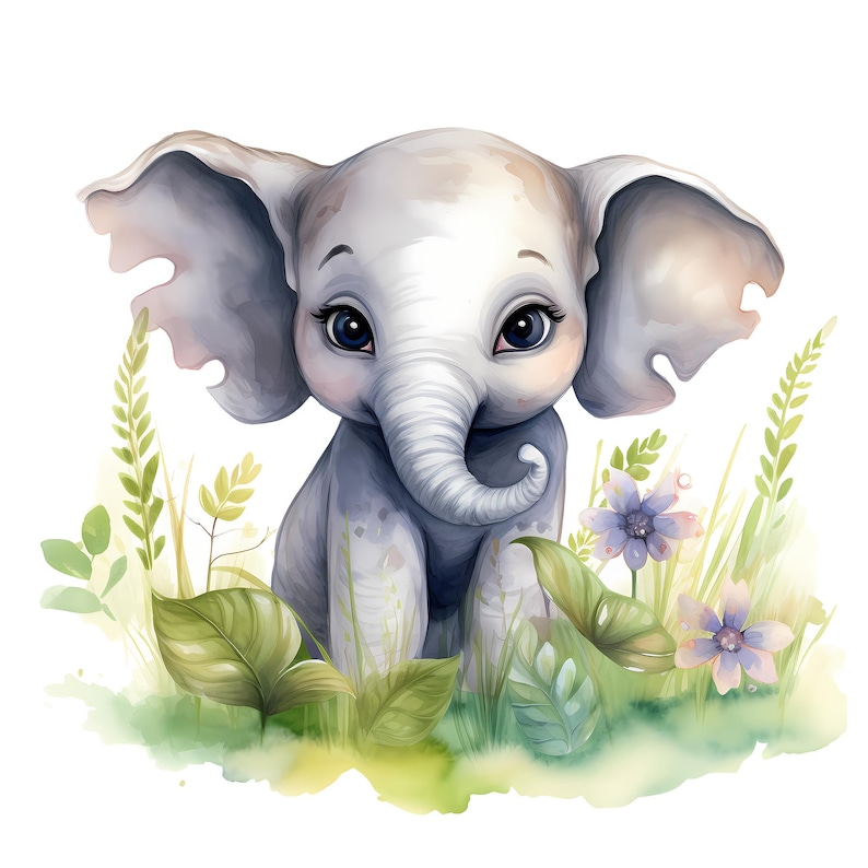 Cute Baby Elephant Watercolor Clipart, Baby Boy Elephant Illustration ...