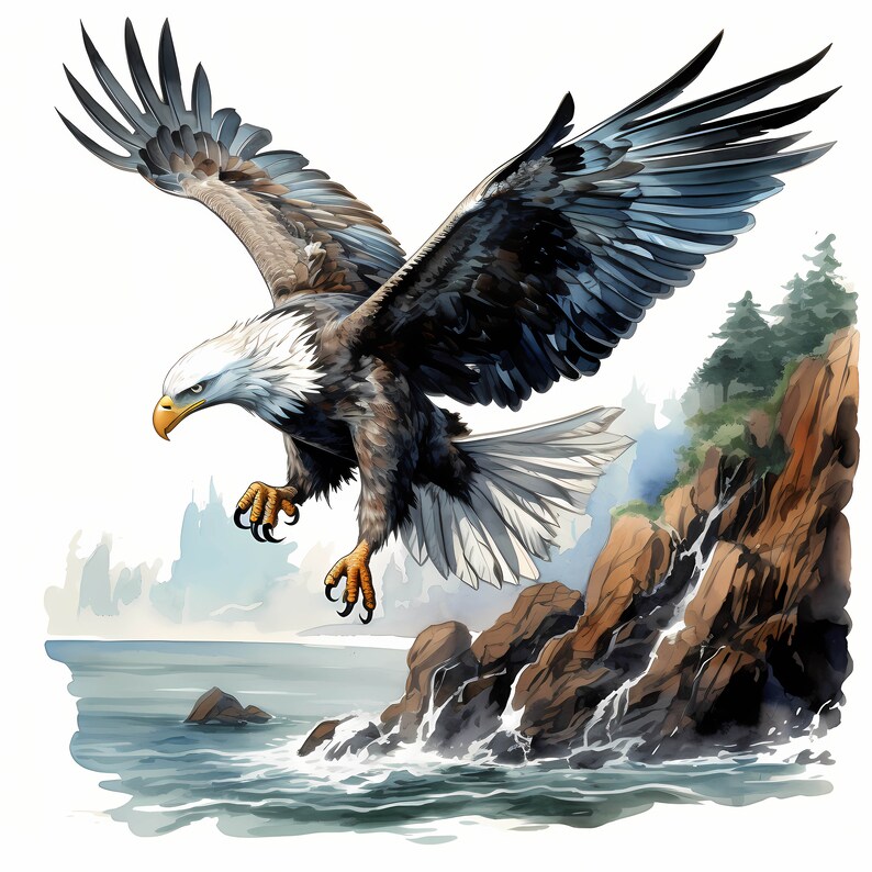 Eagle Watercolor Clipart Bundle Cute Colorful Eagle Set - Etsy