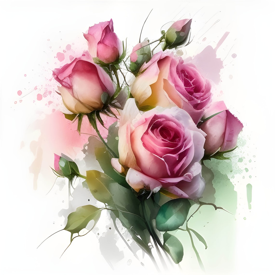 Pink Rose Watercolor Clipart Watercolor Floral Clipart Pink - Etsy