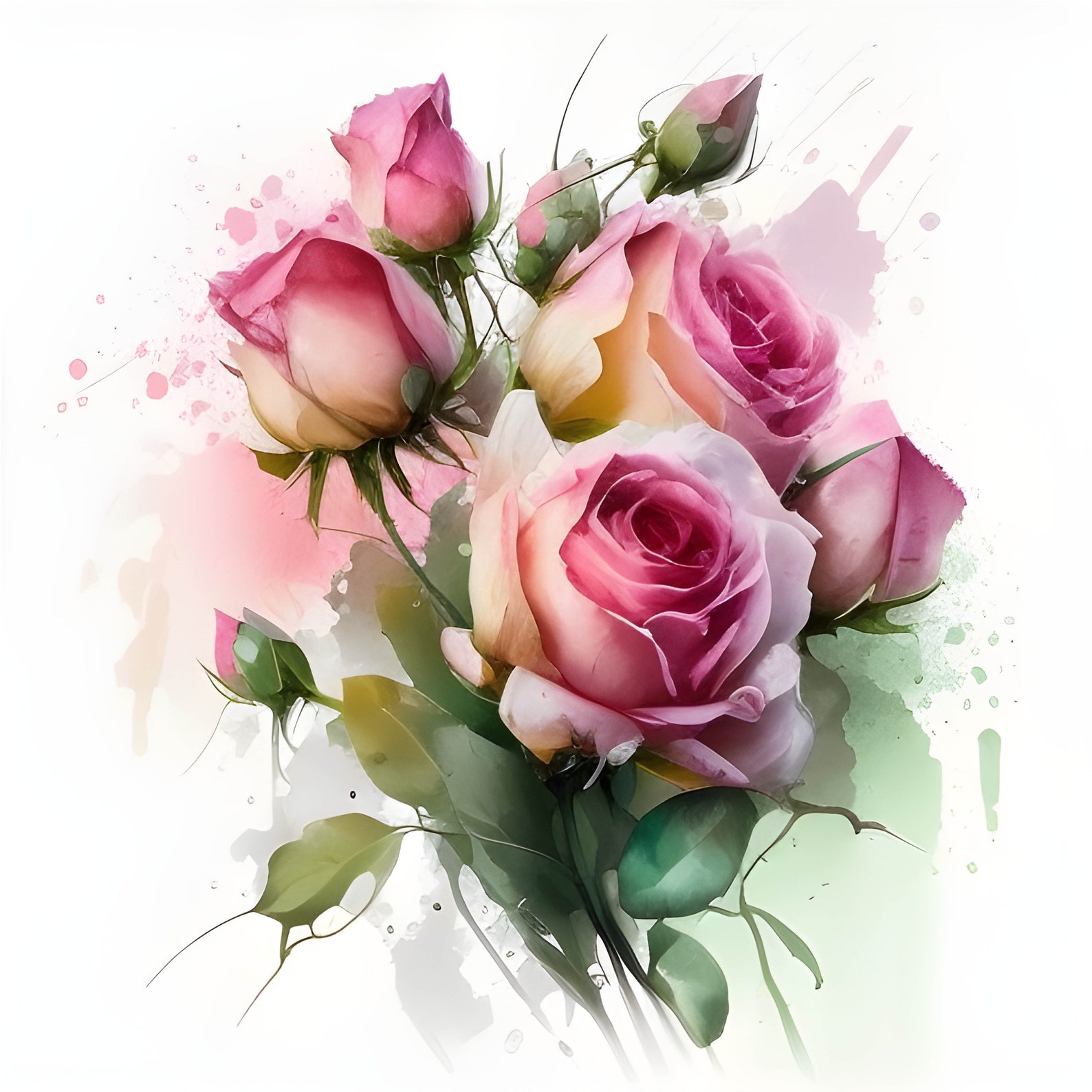 Pink Rose Watercolor Clipart, Watercolor Floral Clipart, Pink Rose ...