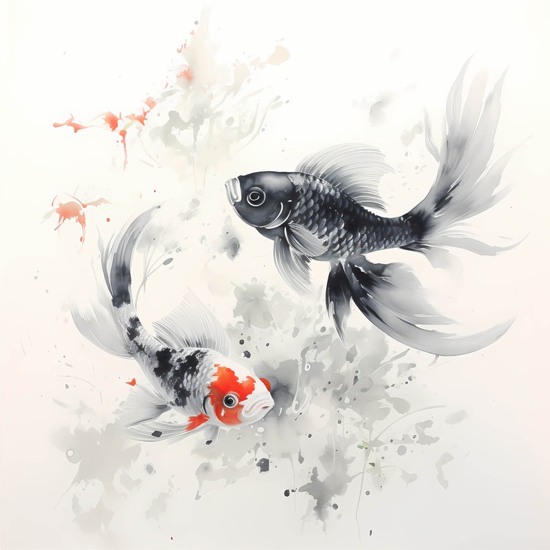 Traditional Chinese Fish Painting Clipart Bundle, Minimalist ...