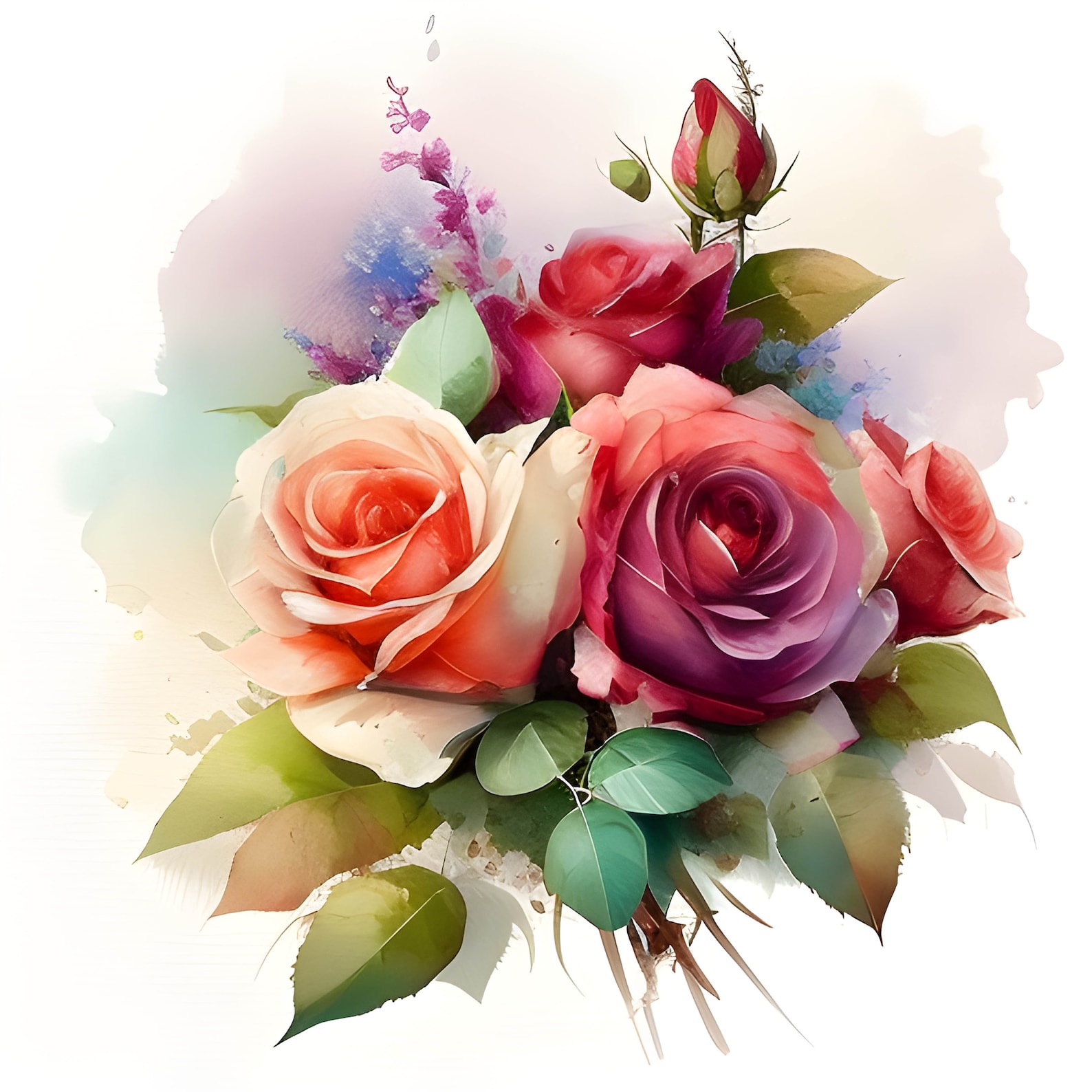 Rose Watercolor Clipart Watercolor Floral Clipart Rose - Etsy