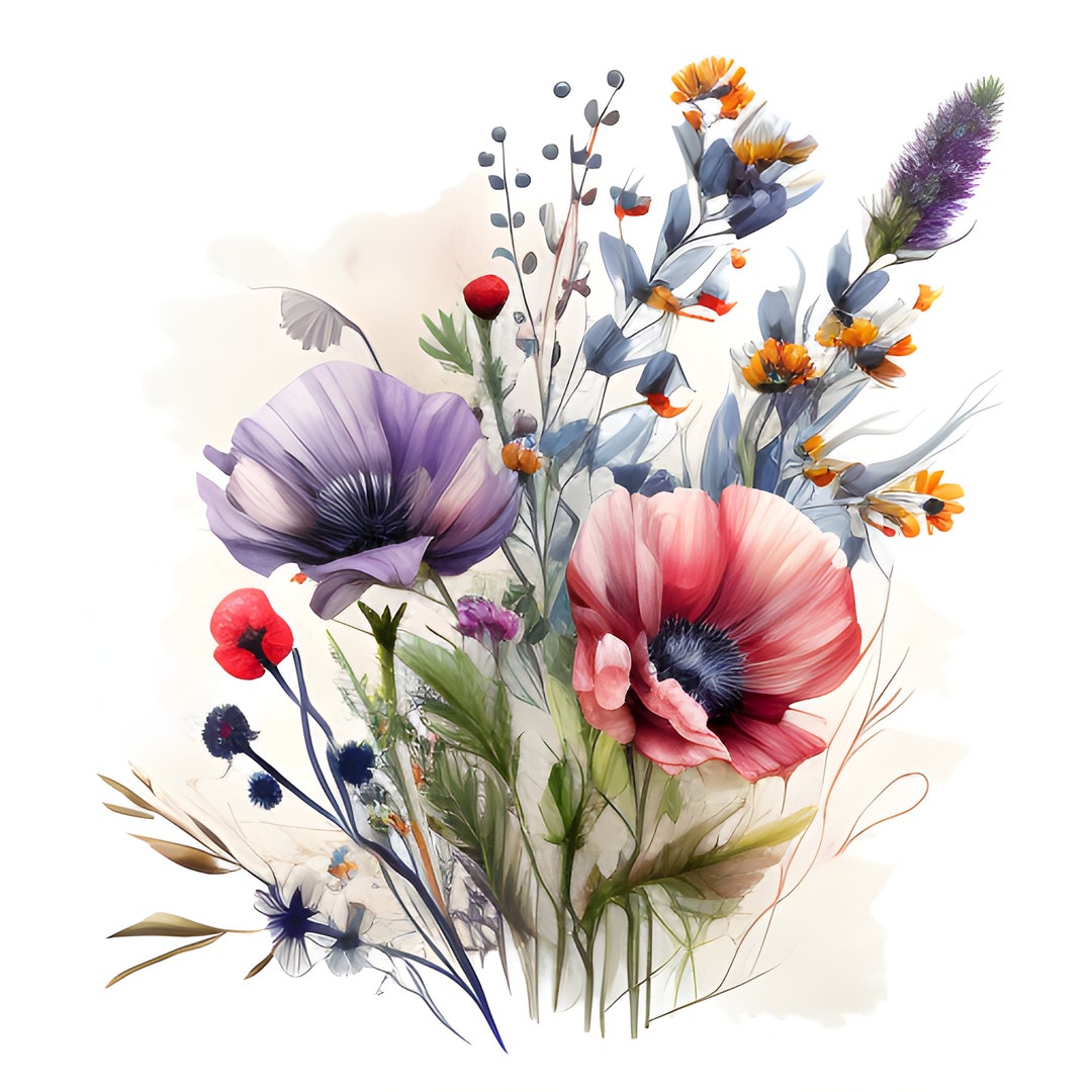 Watercolor Meadow Flowers Clipart, Spring Wildflowers Bundle, Instant ...