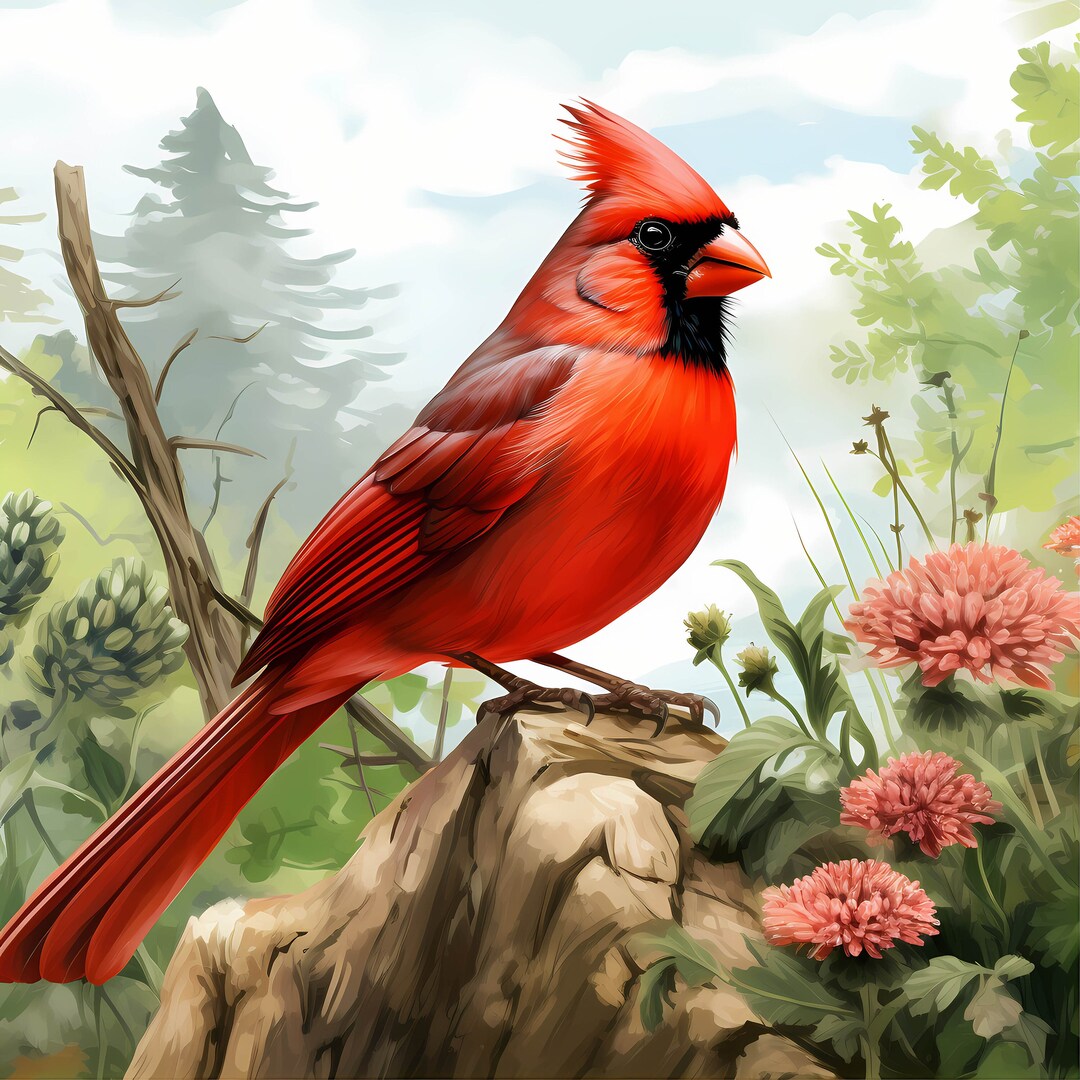 Red Cardinal Watercolor Clipart Bundle, Colorful Red Cardinal Set ...